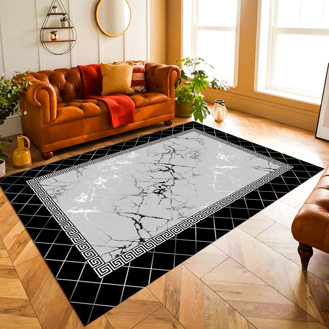 Modern Carpet in Black Border,grey Marble Pattern Rug,saloon Rug,non ...