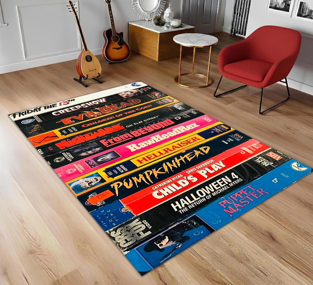 VHS Tape Collection Home Theater Rug, Retro Horror Movie Area Rug, 80s ...