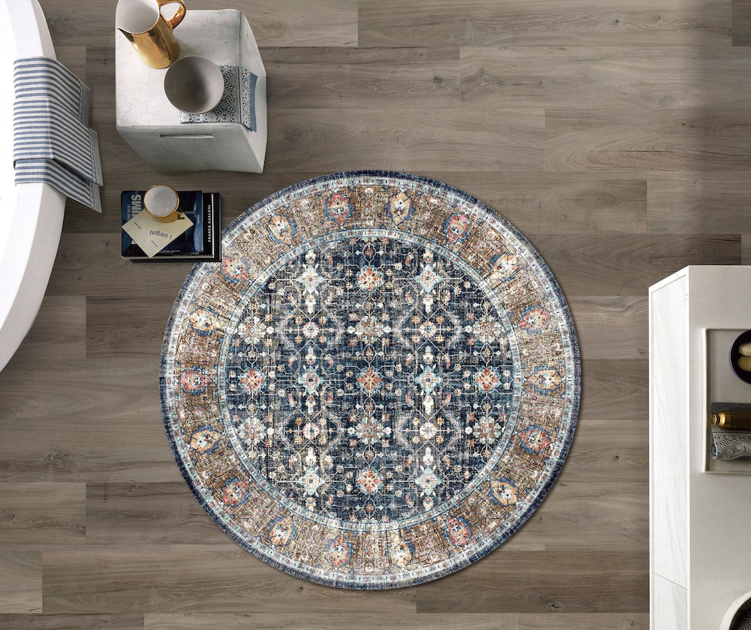 Navy Round Rug,vintage Design Luxury Rug,turkish Rugs,geometric Rug ...