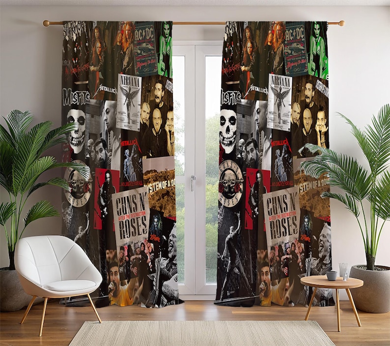 Rock Music Legends Window Treatment, Heavy Metal Band Collage Drapes ...