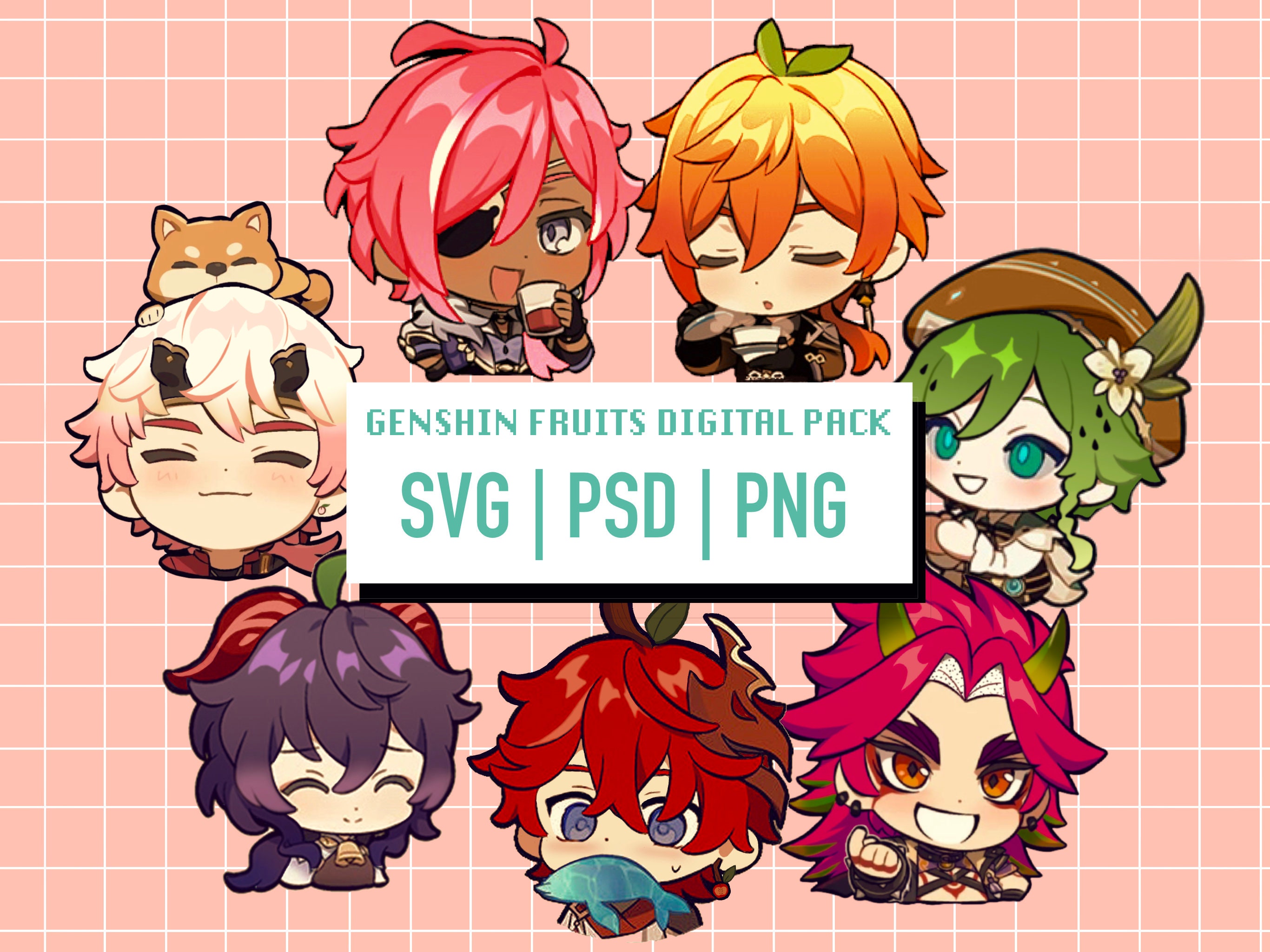 Genshin Impact Chibi Fruit Edits | Digital Art (SVG / PNG / PSD) - Etsy