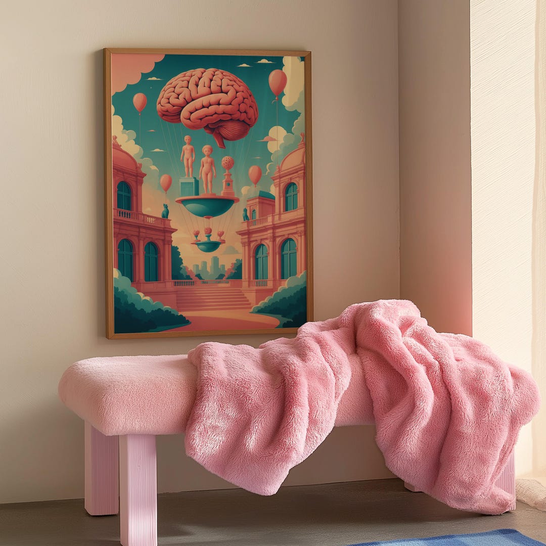Surreal Brain Balloon Art, Dreamy Mind Print, Retro Futuristic Wall ...