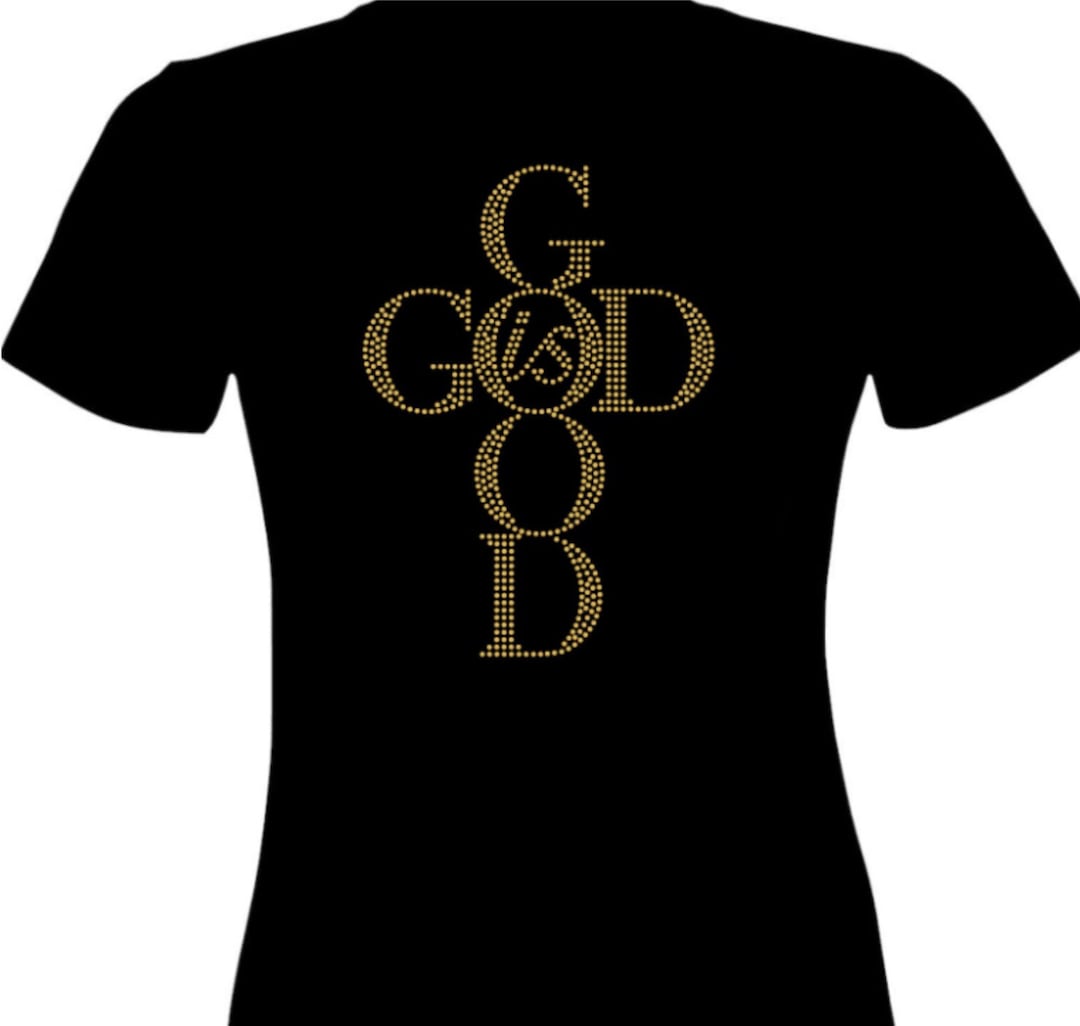 God is Good cross Shape Golden Stones Rhinestone Transfer Bling Iron On ...