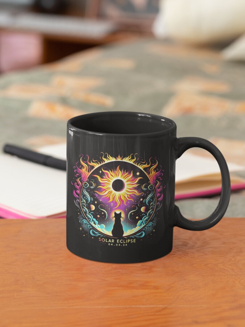Total Solar Eclipse Mug, Twice in A Lifetime 4.08.24, Cottagecore Cat ...