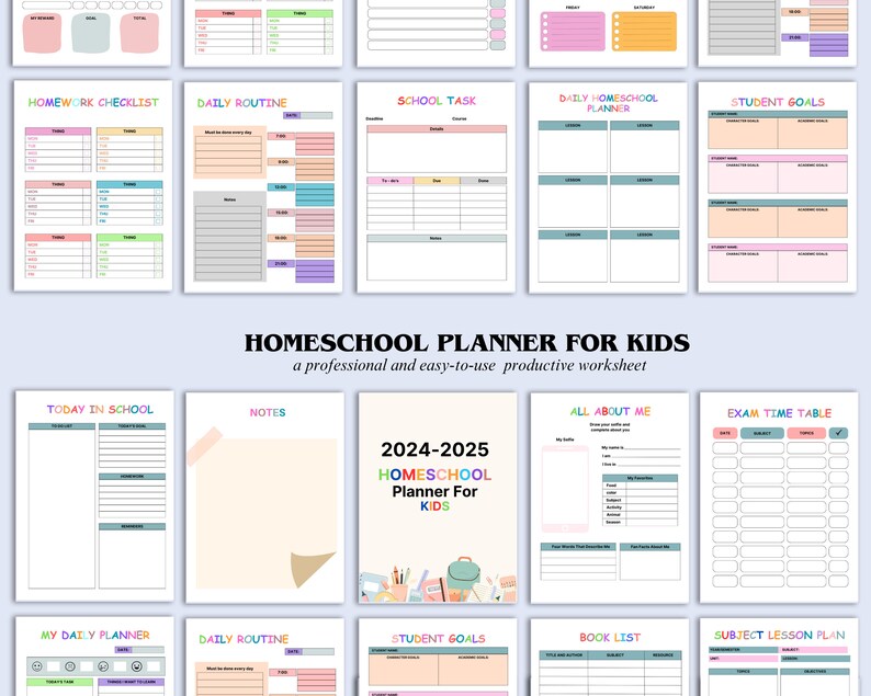Kids Homeschool Planner, Academic Organizer, Student Agenda, Daily ...