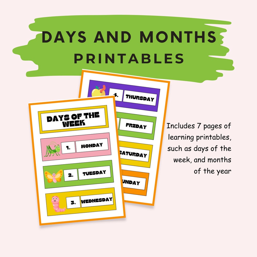 Educational Printable Worksheets - Months - Days of the Week ...