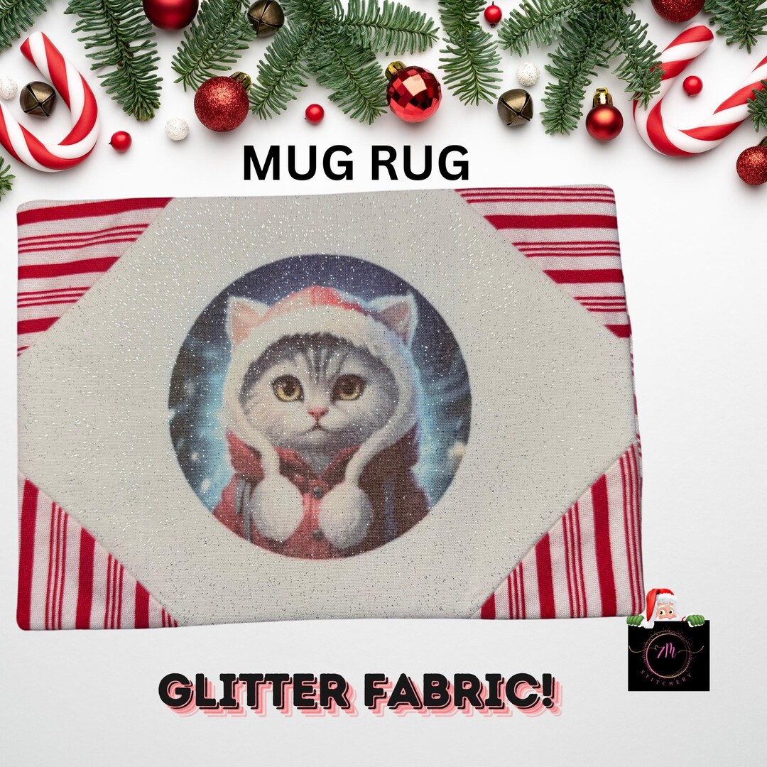 MUG RUG Festive Cat Christmas Decor Coffee Mat, Xmas Mug Rug, Mug Mat ...