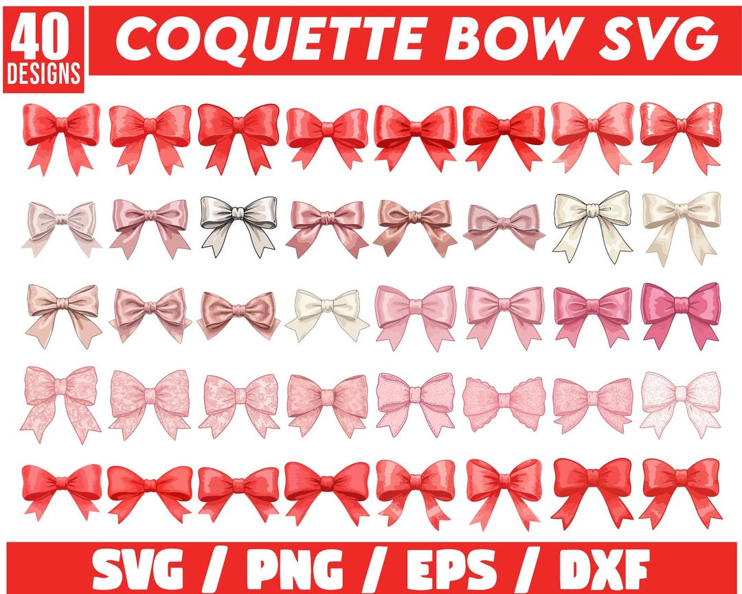 Red Bows Watercolor Clipart Bundle PNG, Cute Girly Clipart Pack, Junk ...