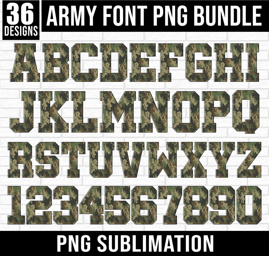 Army Font Png Bundle, Army Old Camouflage, Digital Design, Camouflage ...