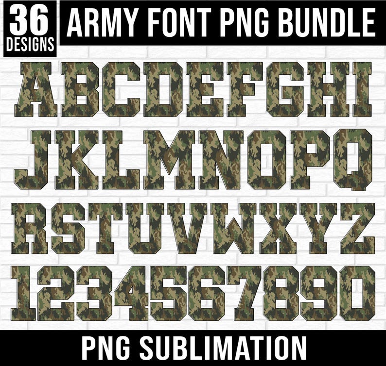 Army Font Png Bundle, Army Old Camouflage, Digital Design, Camouflage ...