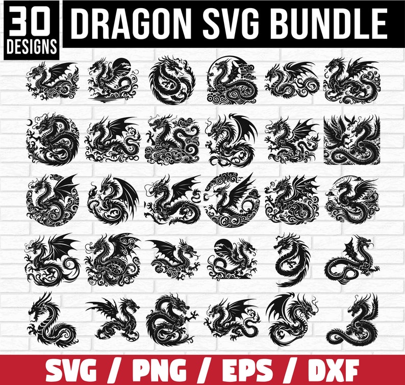 Dragon SVG Bundle, Dragon PNG Bundle, Dragon Clipart, Dragon SVG Cut ...