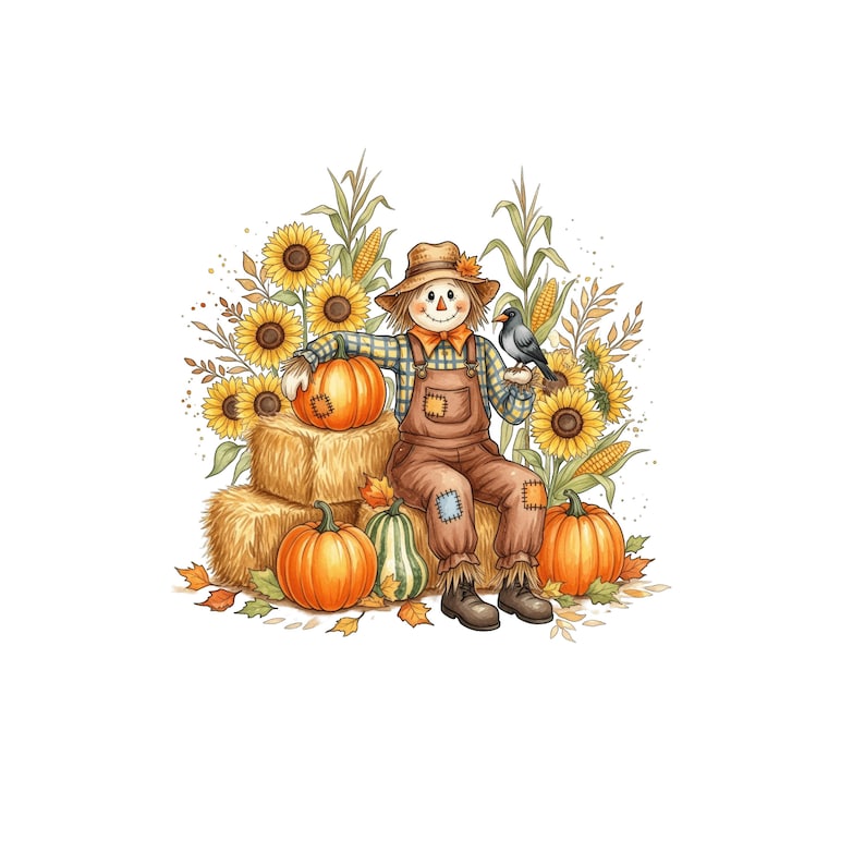 Cute Scarecrow Clipart Bundle, Scarecrow Png, Cute Fall Clipart ...