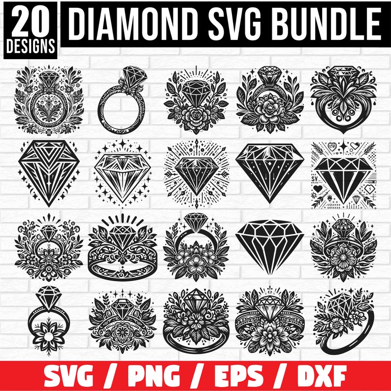 Diamond SVG Bundle, Diamond Clipart, Diamond Ring Svg, Wedding Svg ...