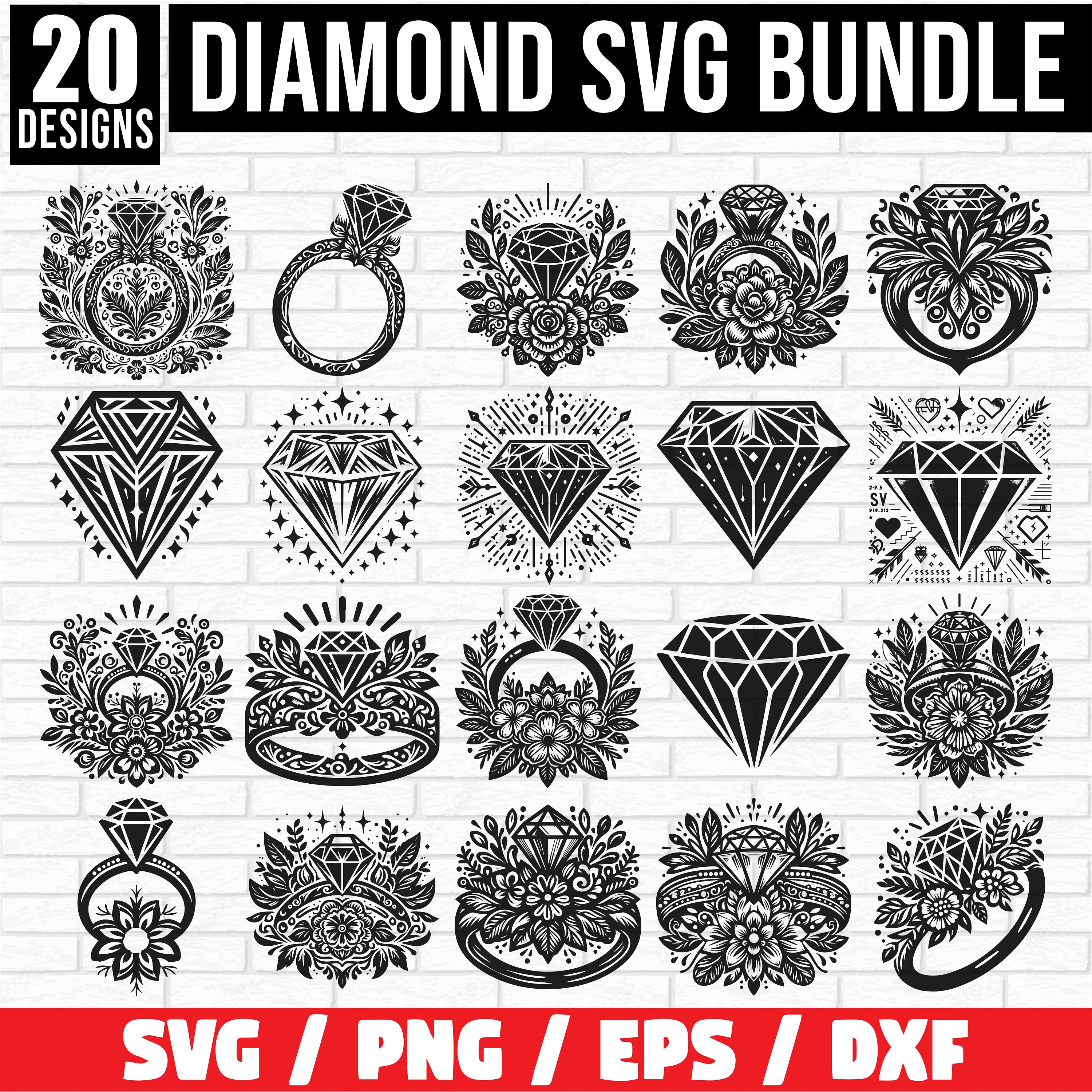 Diamond SVG Bundle, Diamond Clipart, Diamond Ring Svg, Wedding Svg ...