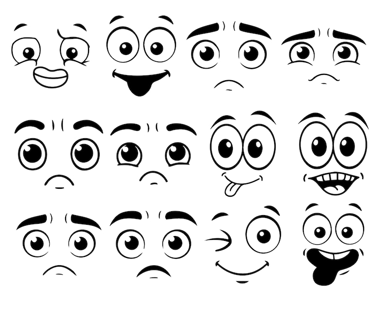Cartoon Faces Svg, Cartoon Emotion Faces SVG Bundle, Cartoon Face ...