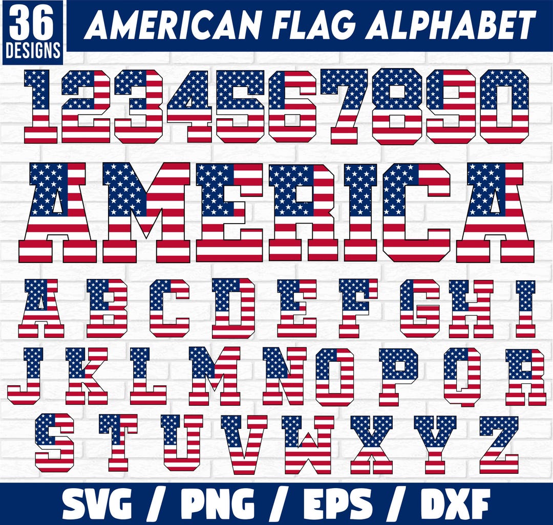 USA FLAG ALPHABET Svg, America Alphabet, American Font, American Flag ...