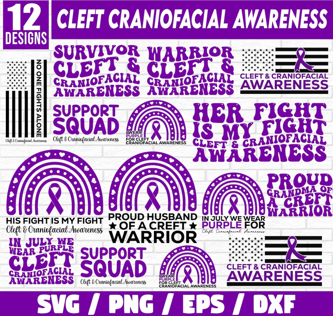 Cleft Craniofacial Awareness Svg Bundle, Purple Ribbon Svg, Cleft ...