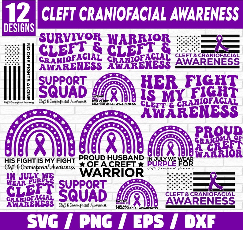 Cleft Craniofacial Awareness Svg Bundle, Purple Ribbon Svg, Cleft ...