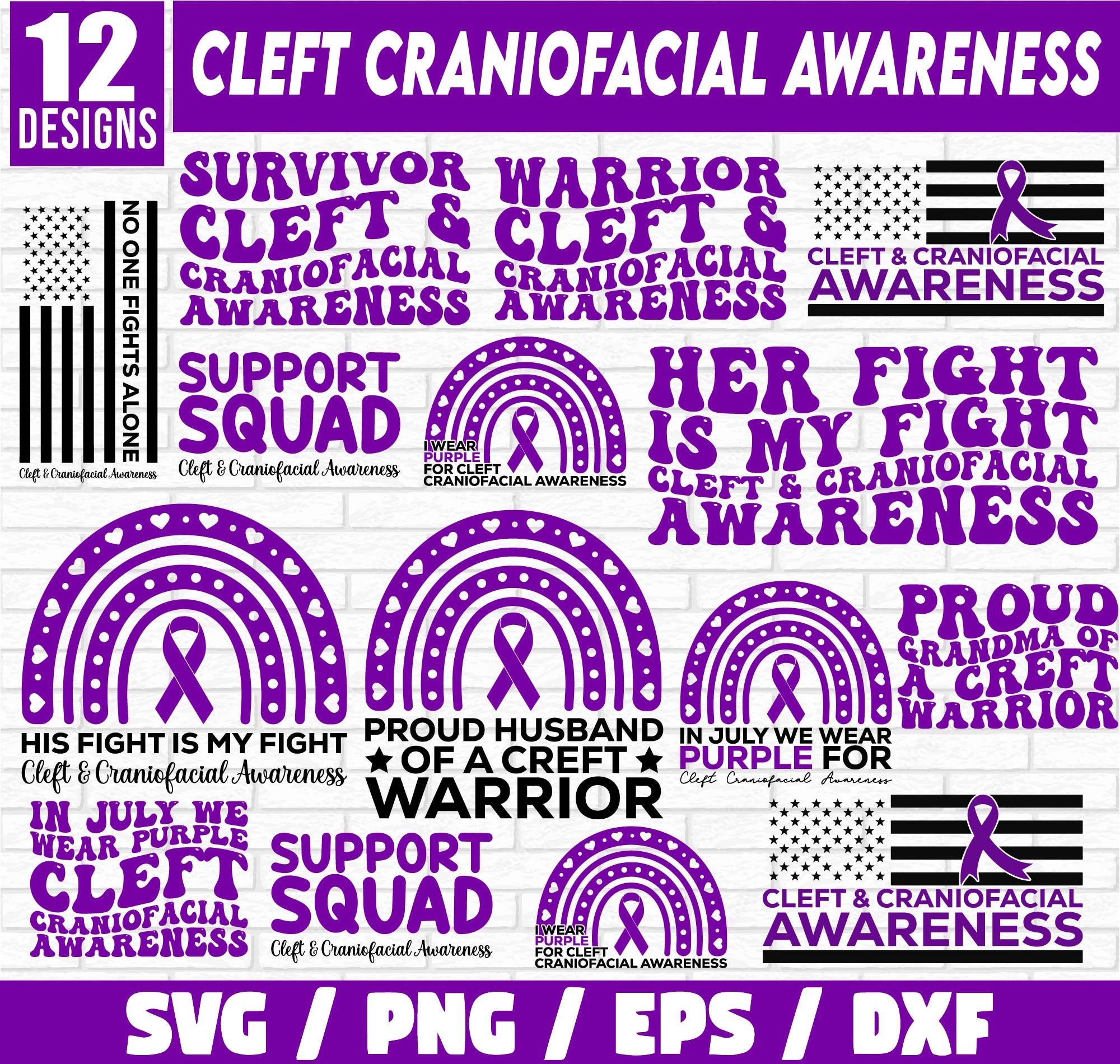 Cleft Craniofacial Awareness Svg Bundle, Purple Ribbon Svg, Cleft ...