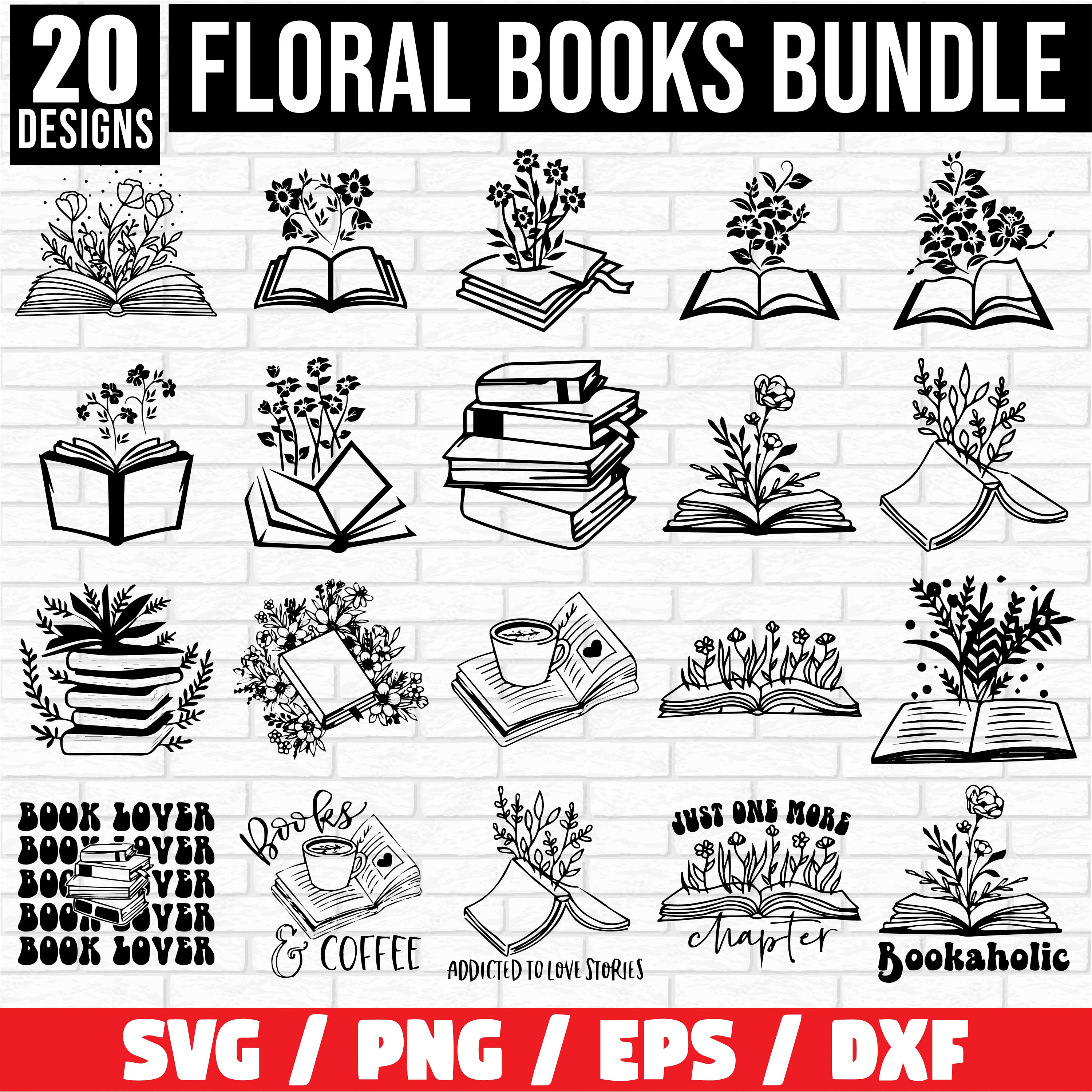 Floral Book SVG Bundle, Floral Book Svg, Book With Flower Svg, Book Svg ...