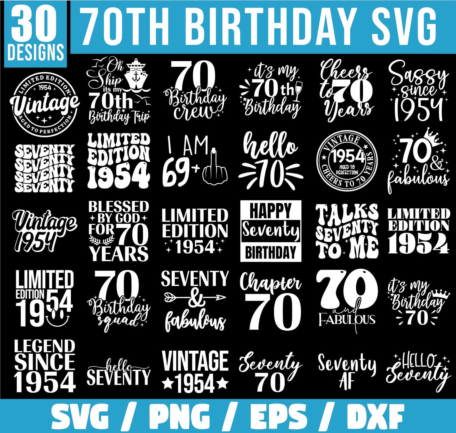 70th Birthday SVG Bundle, Vintage 1954 Svg, Vintage 1953 Svg, 70th ...
