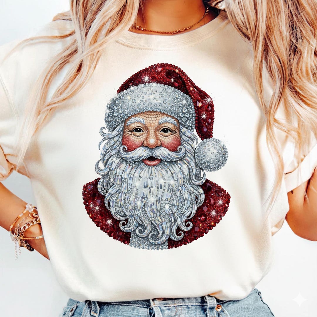 Retro Santa Rhinestone Png, Jeweled Santa Claus Png, Sparkle Xmas ...