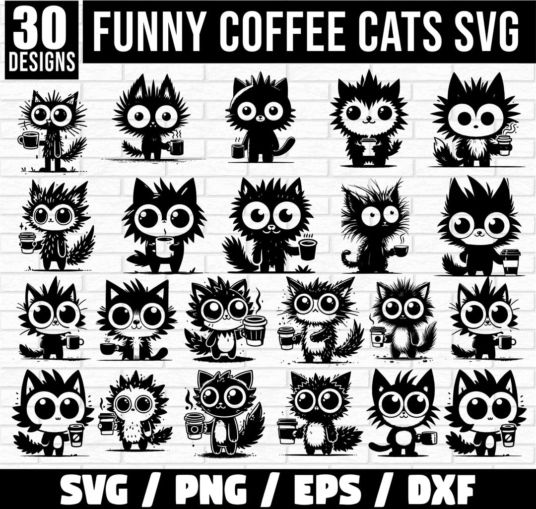 Coffee Cat Svg Bundle, Funny Coffee Cats PNG, Cat Drinking Coffee Svg ...