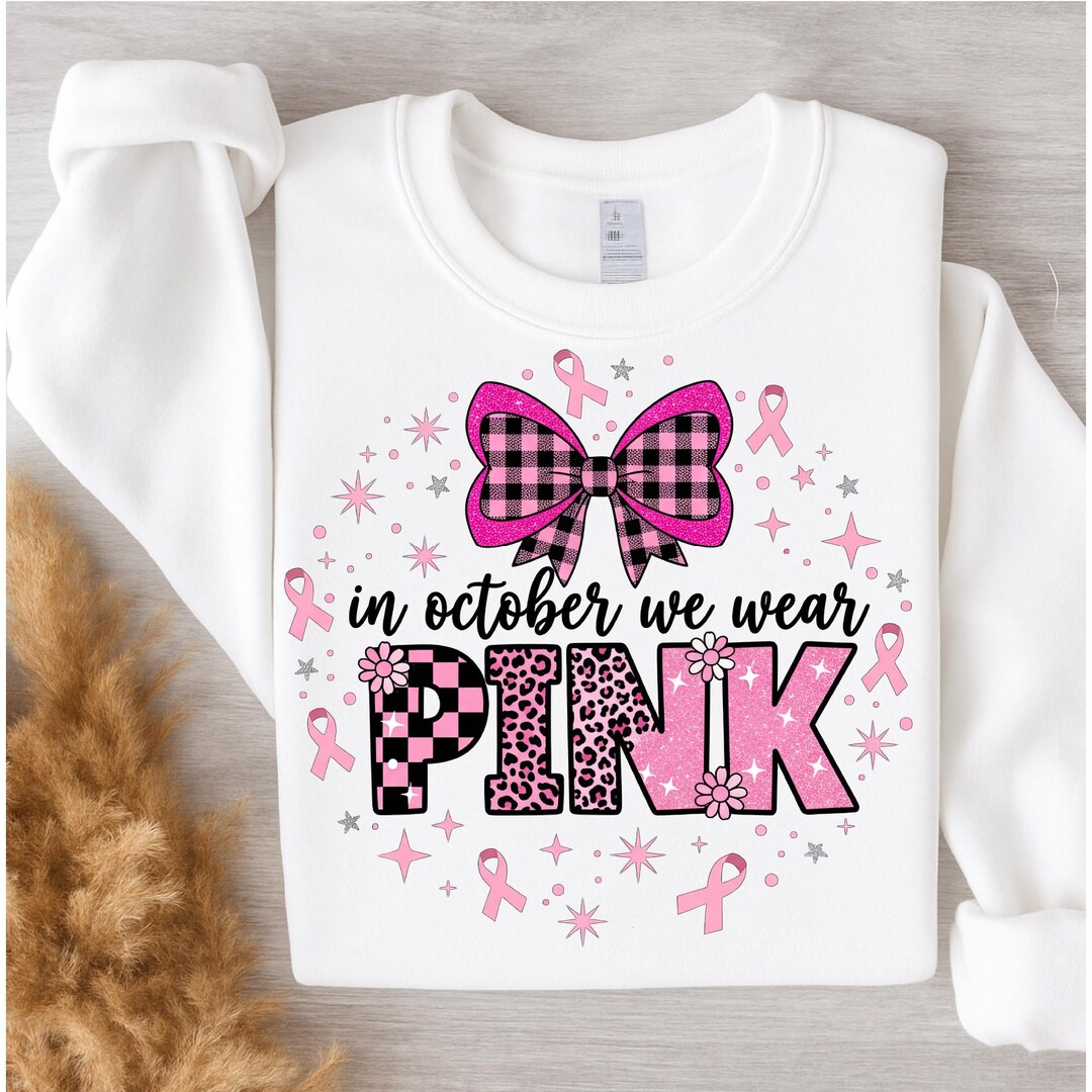 Preppy Breast Cancer Png, in October We Wear Pink Png, Coquette Breast ...