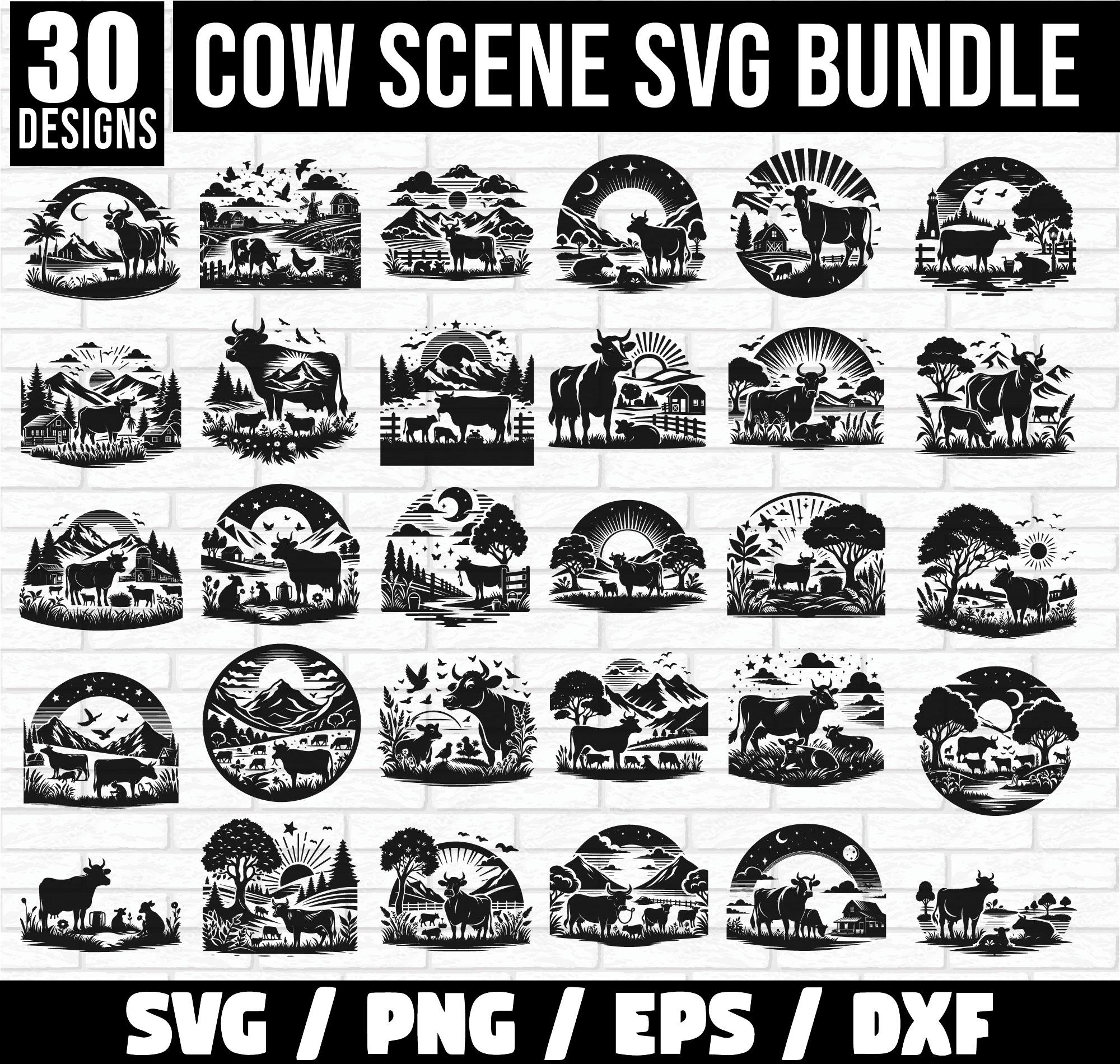 Dairy Cow Farm Scene, Barn Sign Svg, Cute Cow Svg, Cow Behind Fence ...