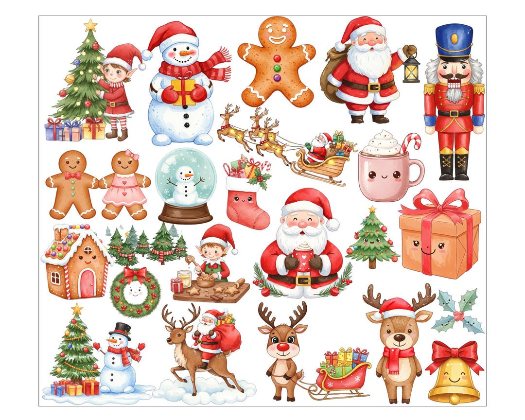 Cute Christmas Watercolor Clipart, Cute Christmas Clipart, Pink ...