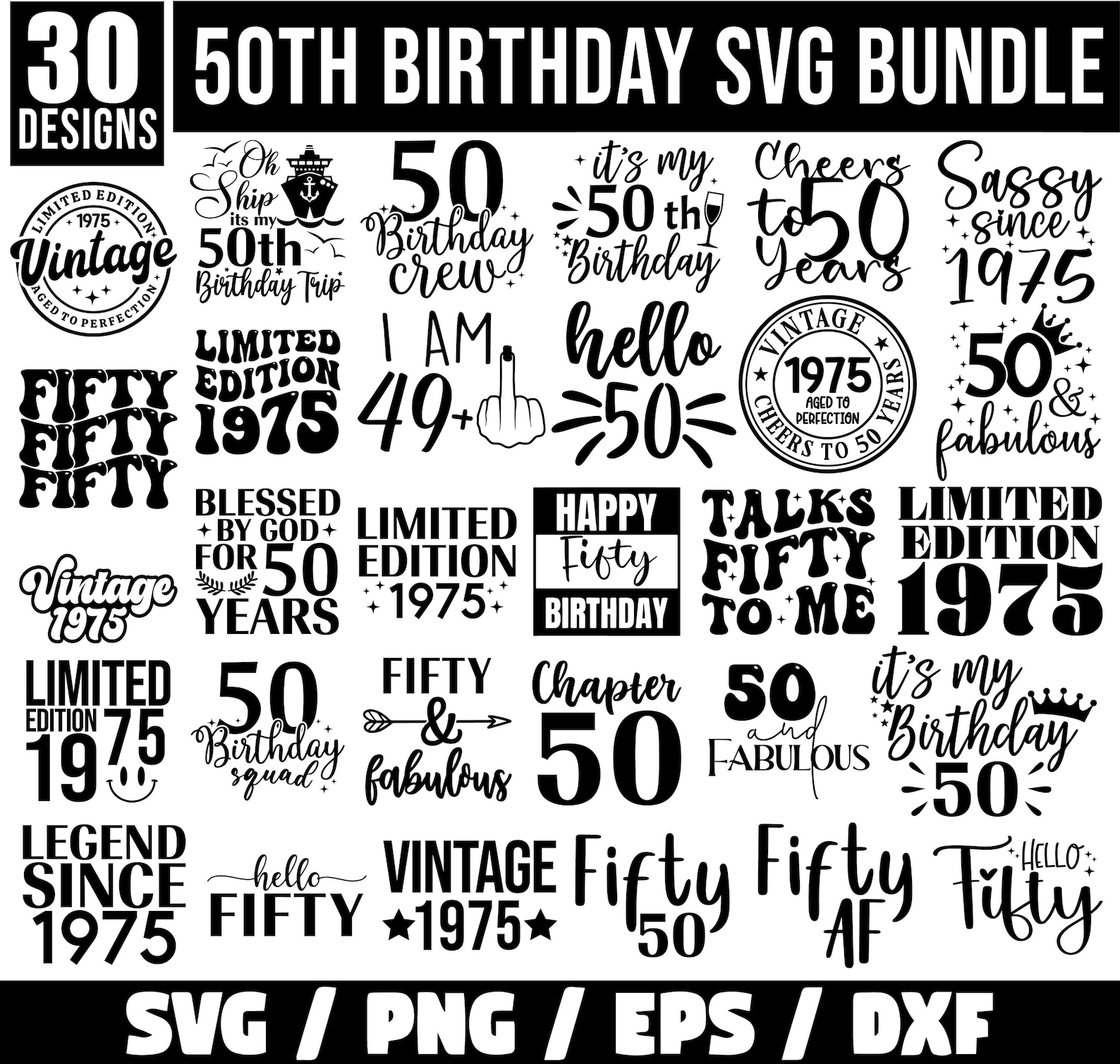 50th Birthday SVG Bundle, 50th Birthday Svg, Vintage 1975 Svg, Fifty ...