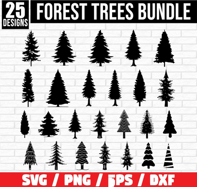 Forest Trees Silhouette Bundle Svg, Pine Tree SVG Bundle, Forest Tree ...