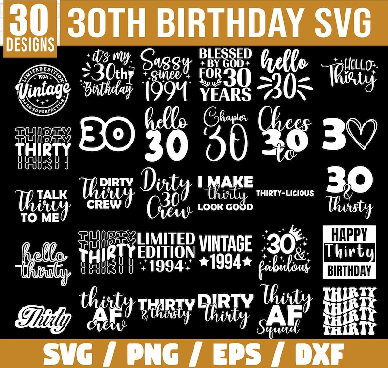 30th Birthday SVG Bundle, 30th Birthday Gift, Birthday Clipart ...