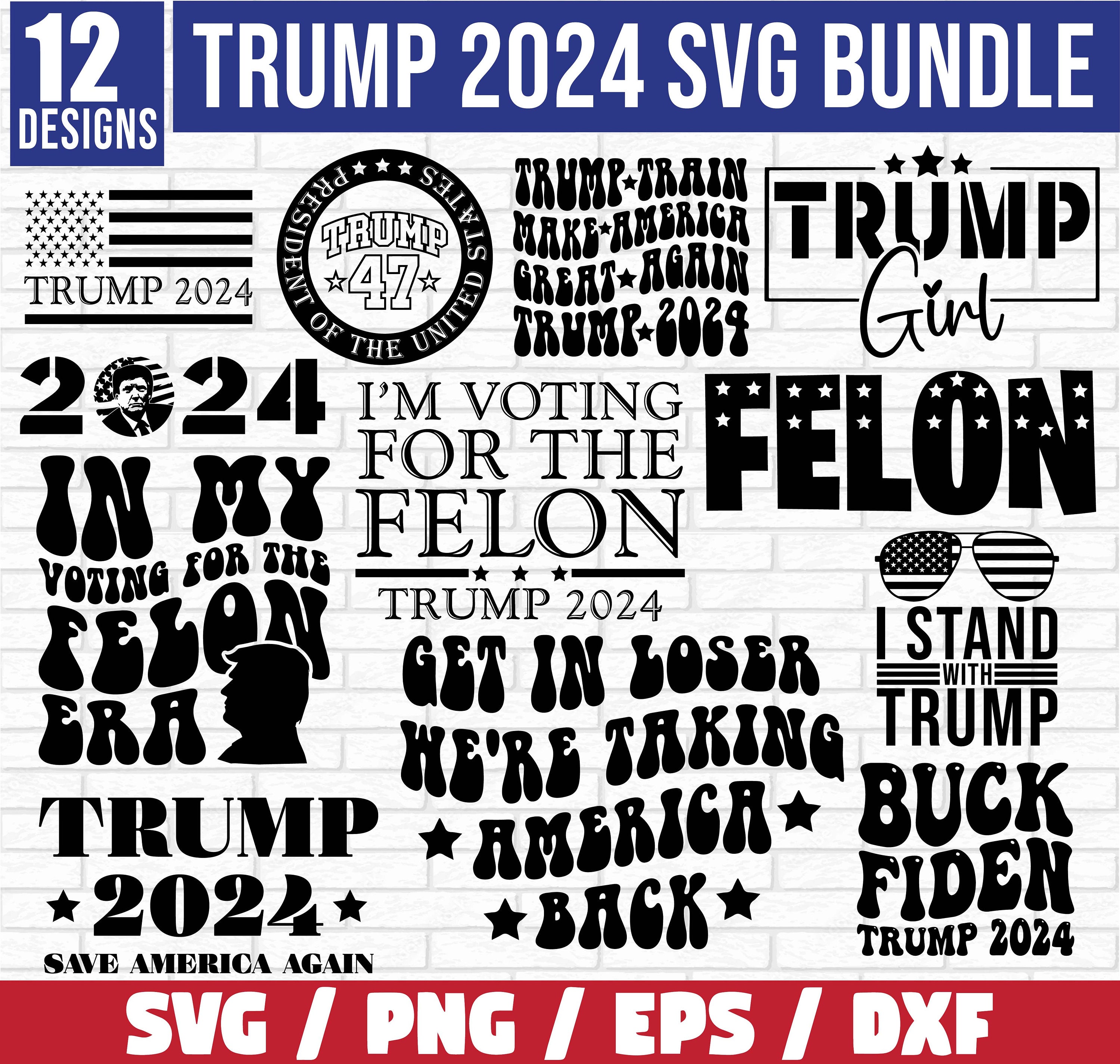 Trump 2024 Svg Bundle, Trump 2024 Clipart, Trump Cricut, USA Flag Svg ...