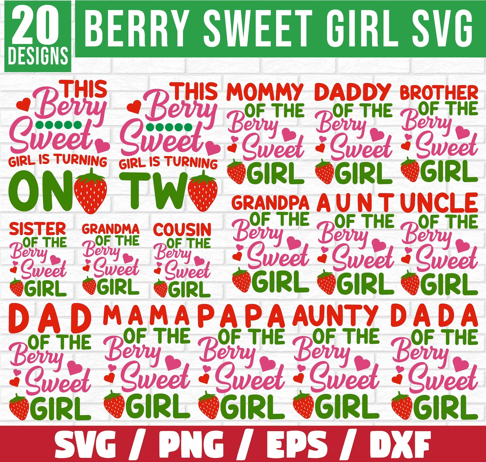 Berry Sweet Birthday Girl Bundle Svg, Strawberry 1st Birthday Svg ...