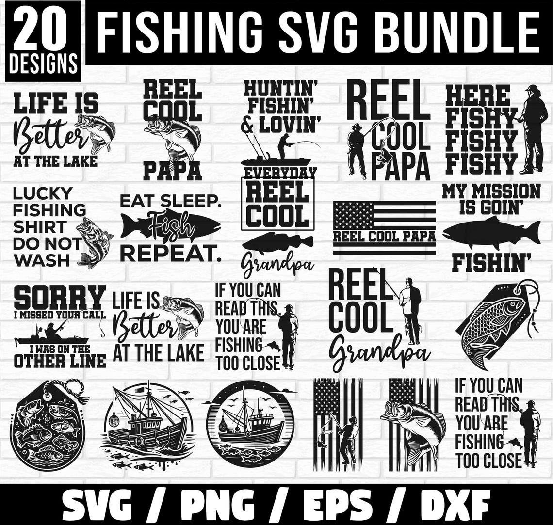 Fishing SVG Bundle, Fish Hook, Quotes, Fisherman Cut Files - Commercial ...