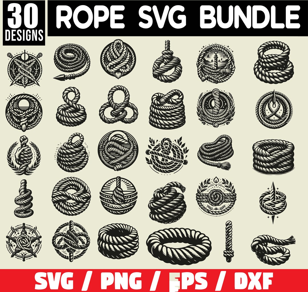 ROPE SVG BUNDLE, Rope Png, Rope Silhouette, Rope Black Svg, Rope Eps ...