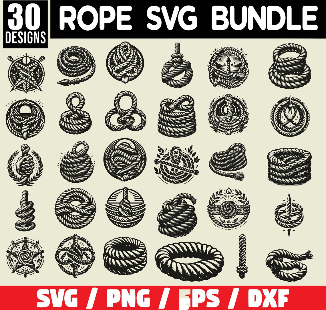 ROPE SVG BUNDLE, Rope Png, Rope Silhouette, Rope Black Svg, Rope Eps ...