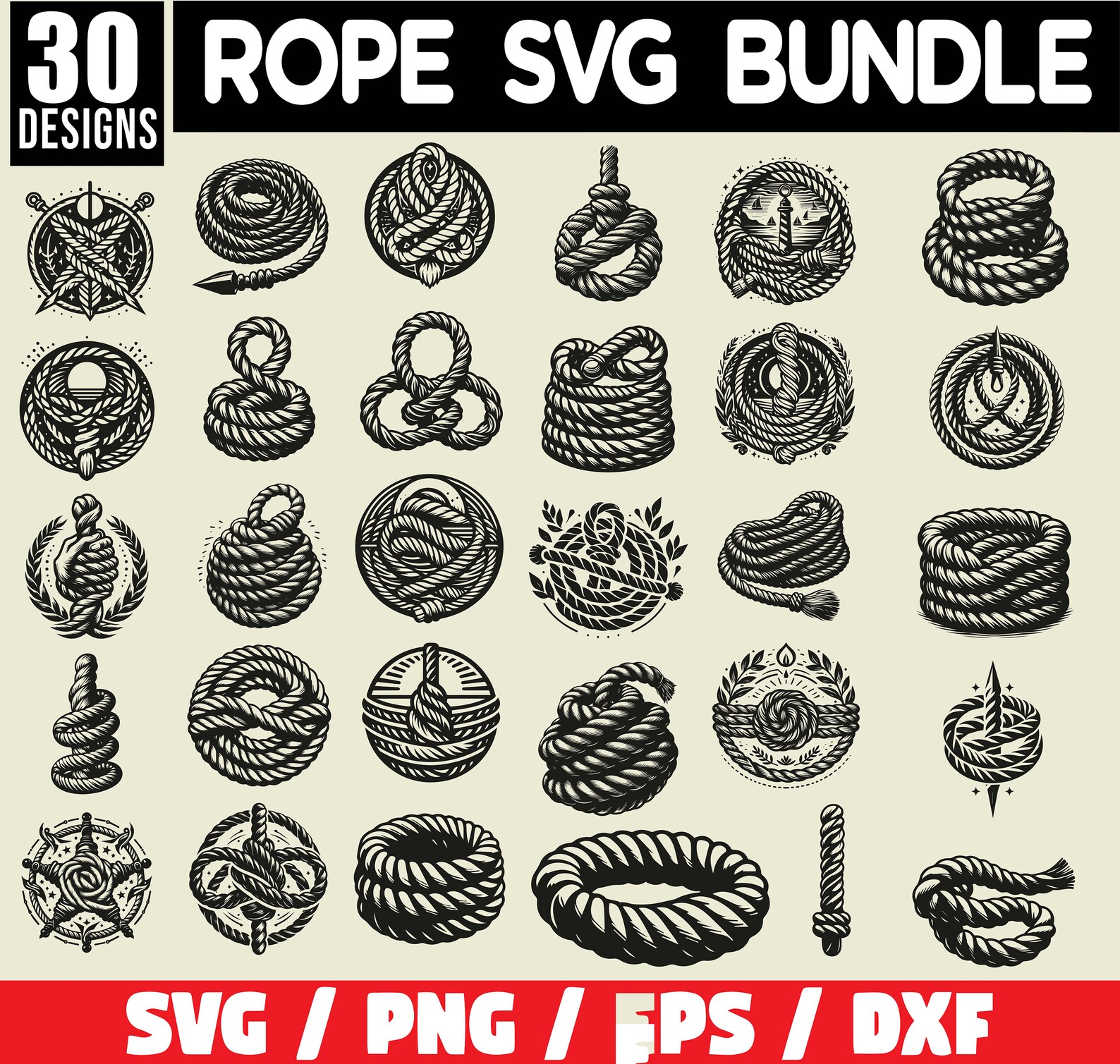 ROPE SVG BUNDLE, Rope Png, Rope Silhouette, Rope Black Svg, Rope Eps, Rope Vector, Rope Dxf ...