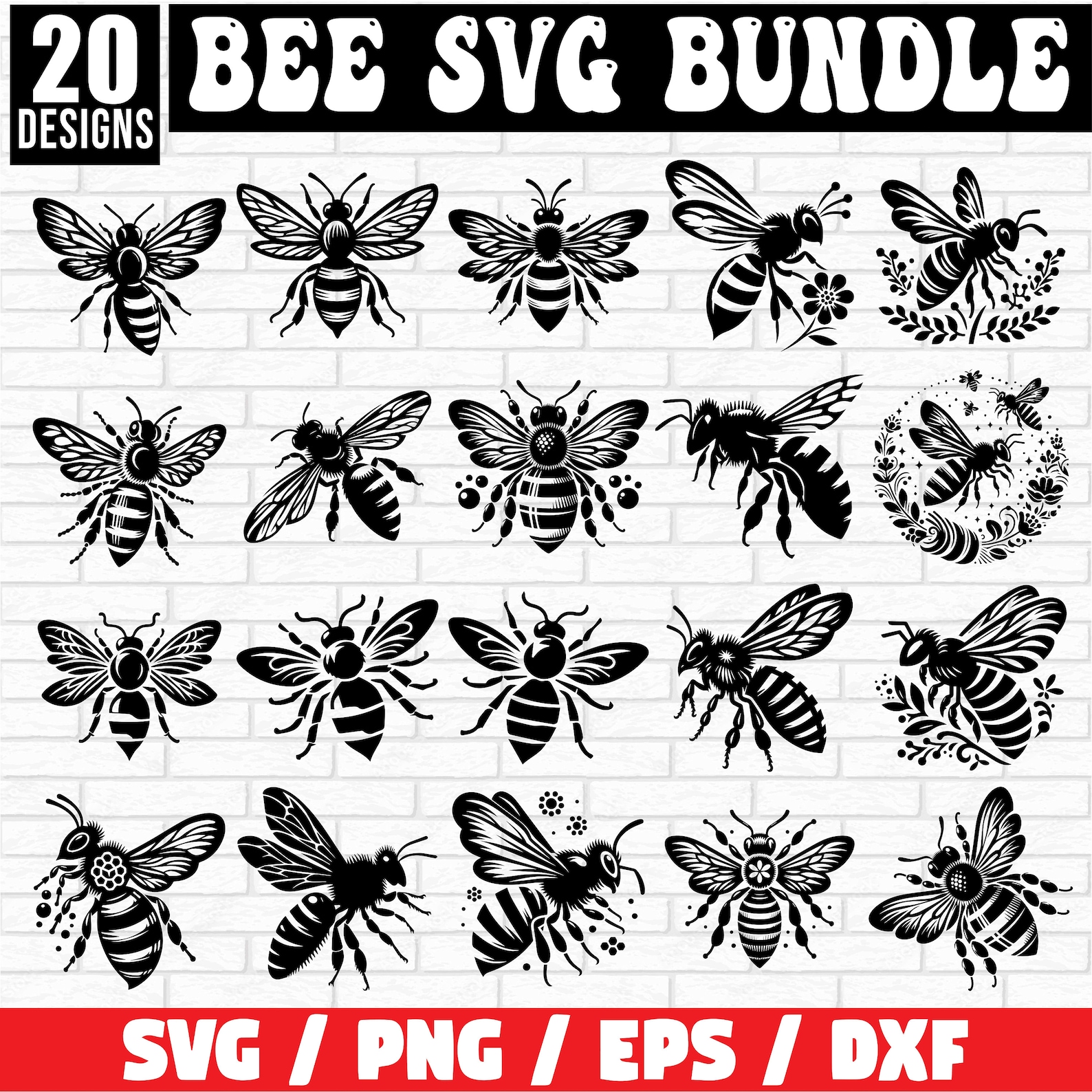 Bee SVG Bundle, Bee PNG Bundle, Bee Clipart, Bee Silhouette, Honeycomb ...