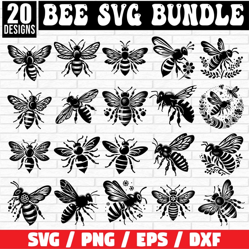 Bee SVG Bundle, Bee PNG Bundle, Bee Clipart, Bee Silhouette, Honeycomb ...