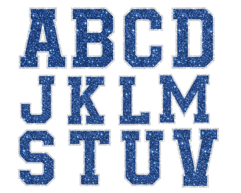 Blue Glitter Sport Alphabet Png Bundle, Blue and Silver Alphabet ...