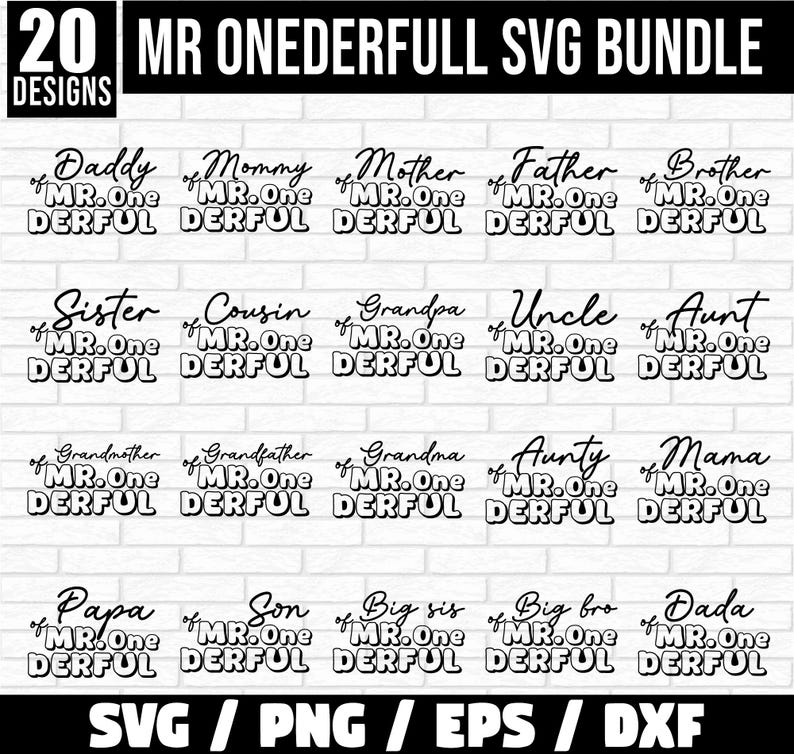 Mr Onederful Family Member Bundle SVG PNG, Mr One Derful Svg, Birthday ...