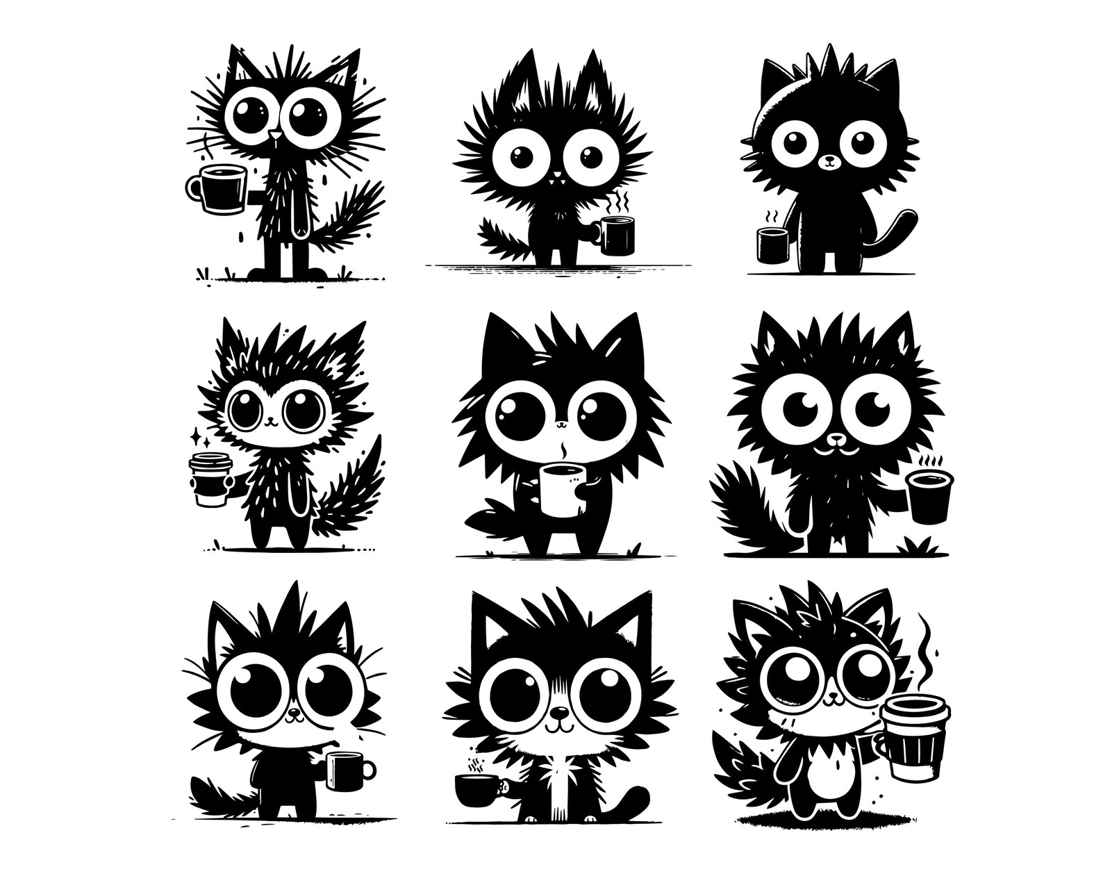 Coffee Cat Svg Bundle, Funny Coffee Cats PNG, Cat Drinking Coffee Svg ...