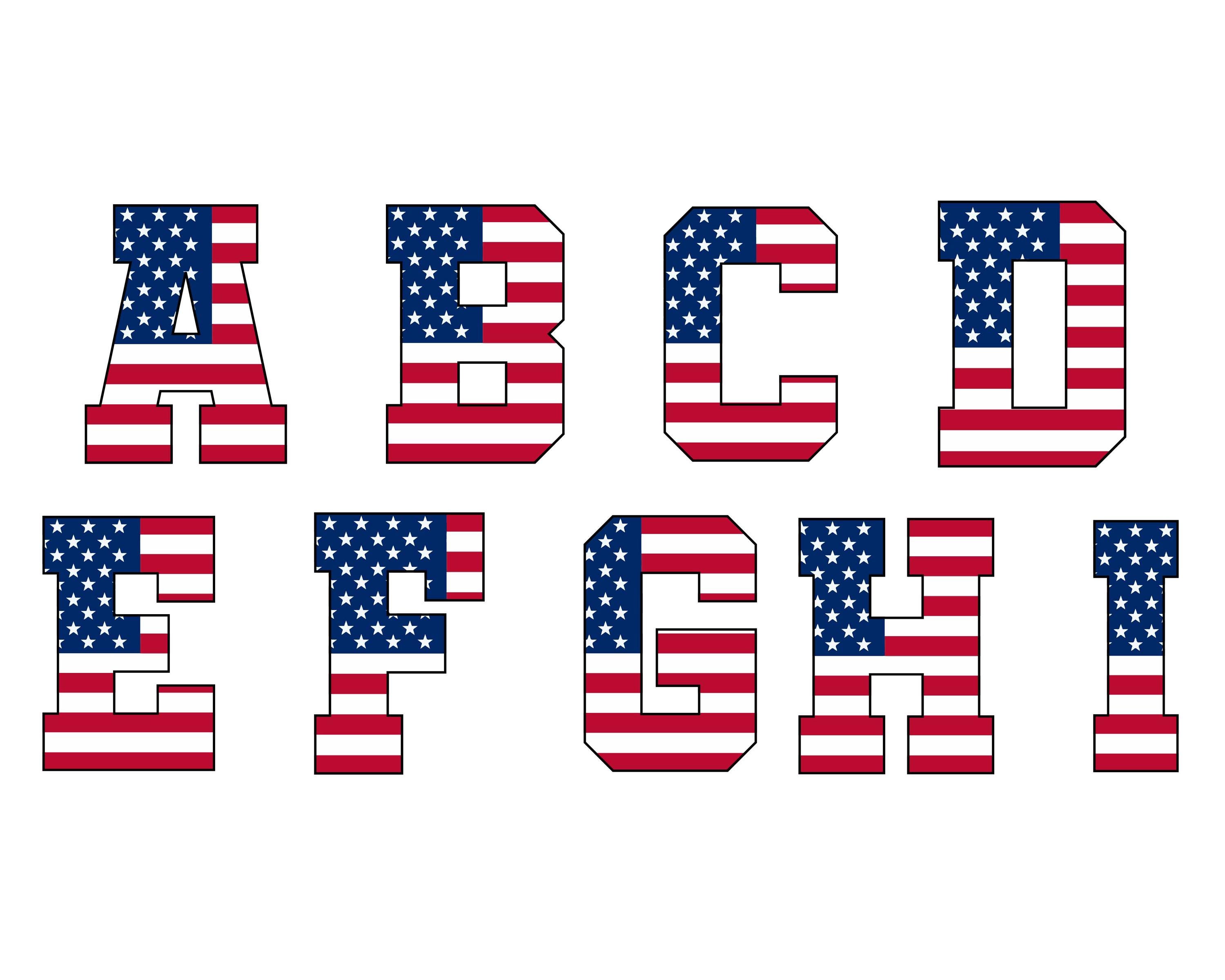 USA FLAG ALPHABET Svg, America Alphabet, American Font, American Flag ...