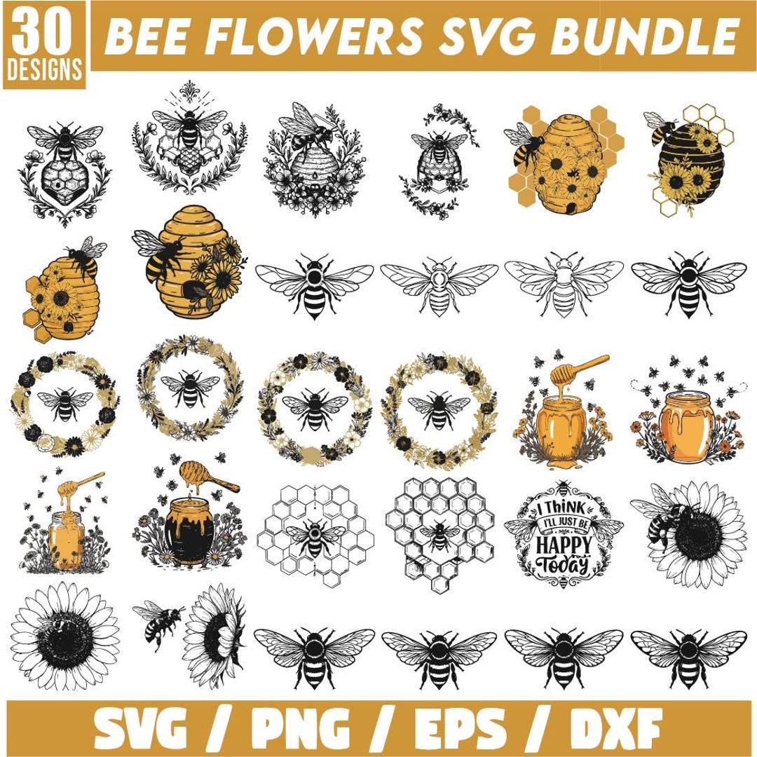 Bee Svg Bundle, Bee and Flower Svg, Bee Clipart, Bee Cut Files for ...
