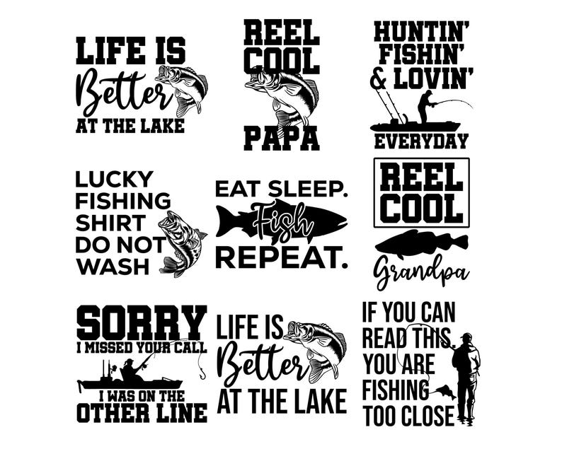 Fishing SVG Bundle, Fish Hook, Quotes, Fisherman Cut Files Commercial ...