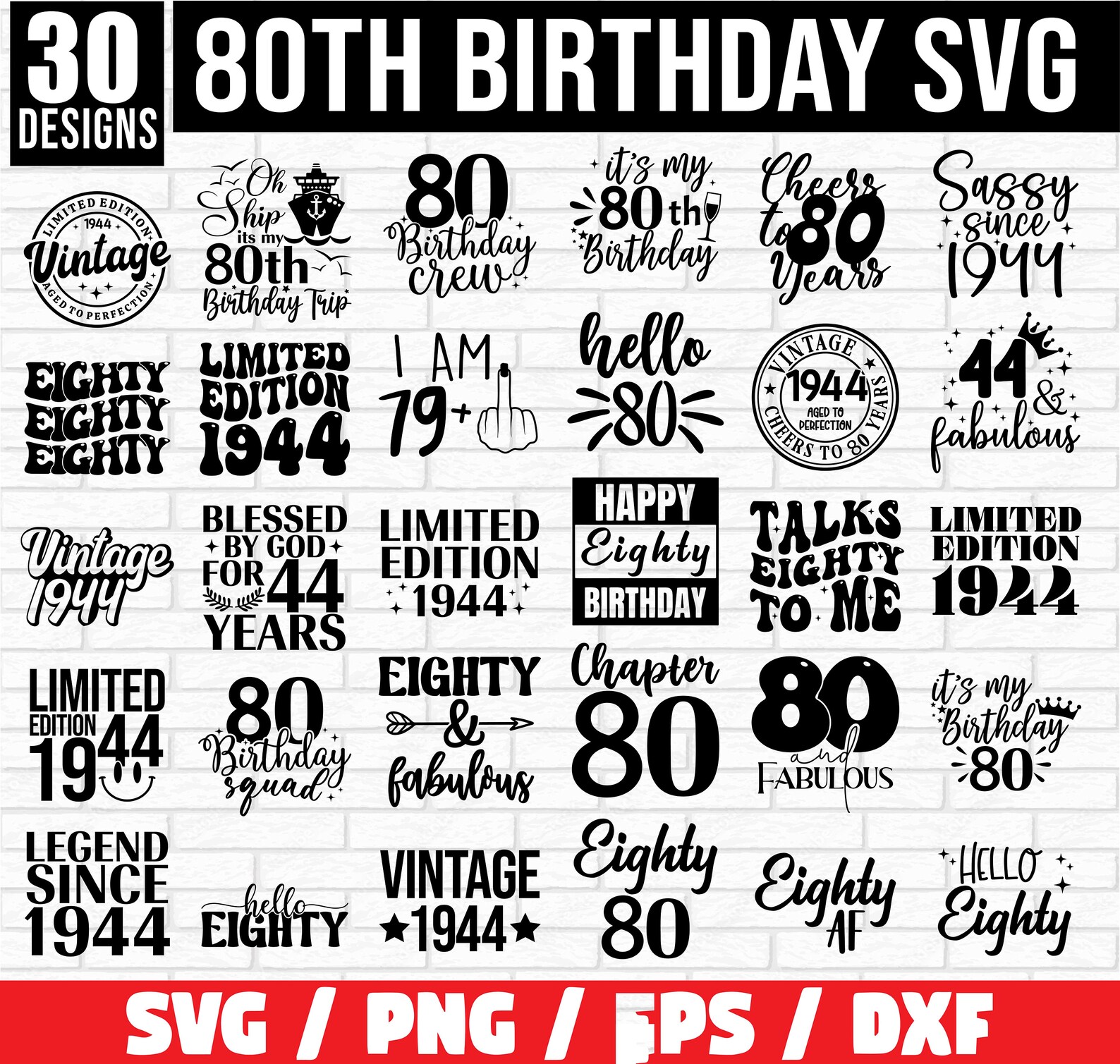 80th Birthday Svg Bundle, Hello Eighty Svg, 80 and Fabulous SVG ...