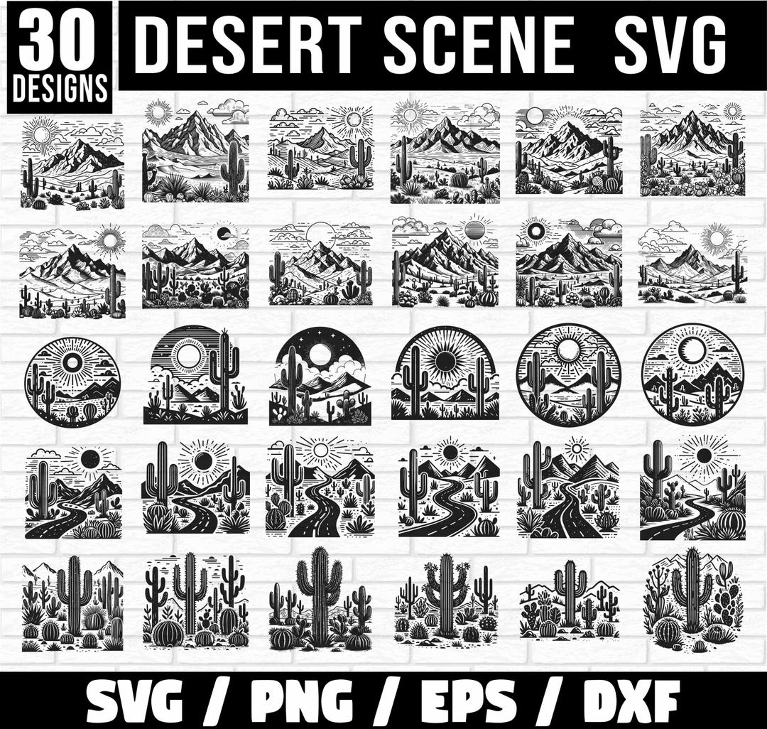 Desert Scene SVG Bundle, Desert Svg, Desert Landscape Clipart, Desert ...