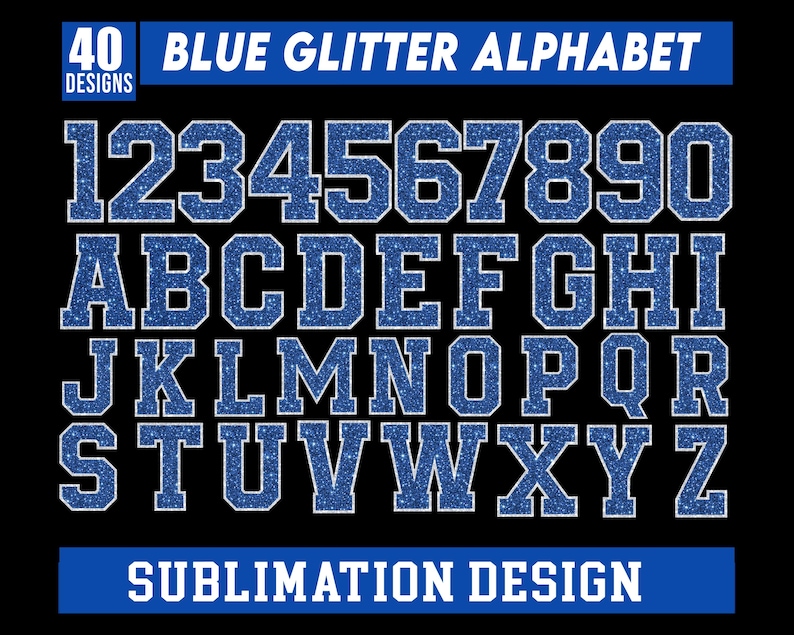 Blue Glitter Sport Alphabet Png Bundle, Blue and Silver Alphabet ...